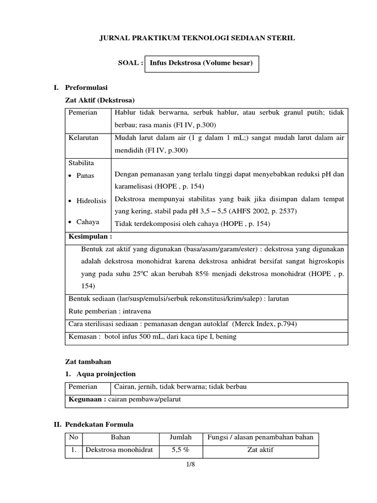 Contoh Infus Dekstrosa | PDF
