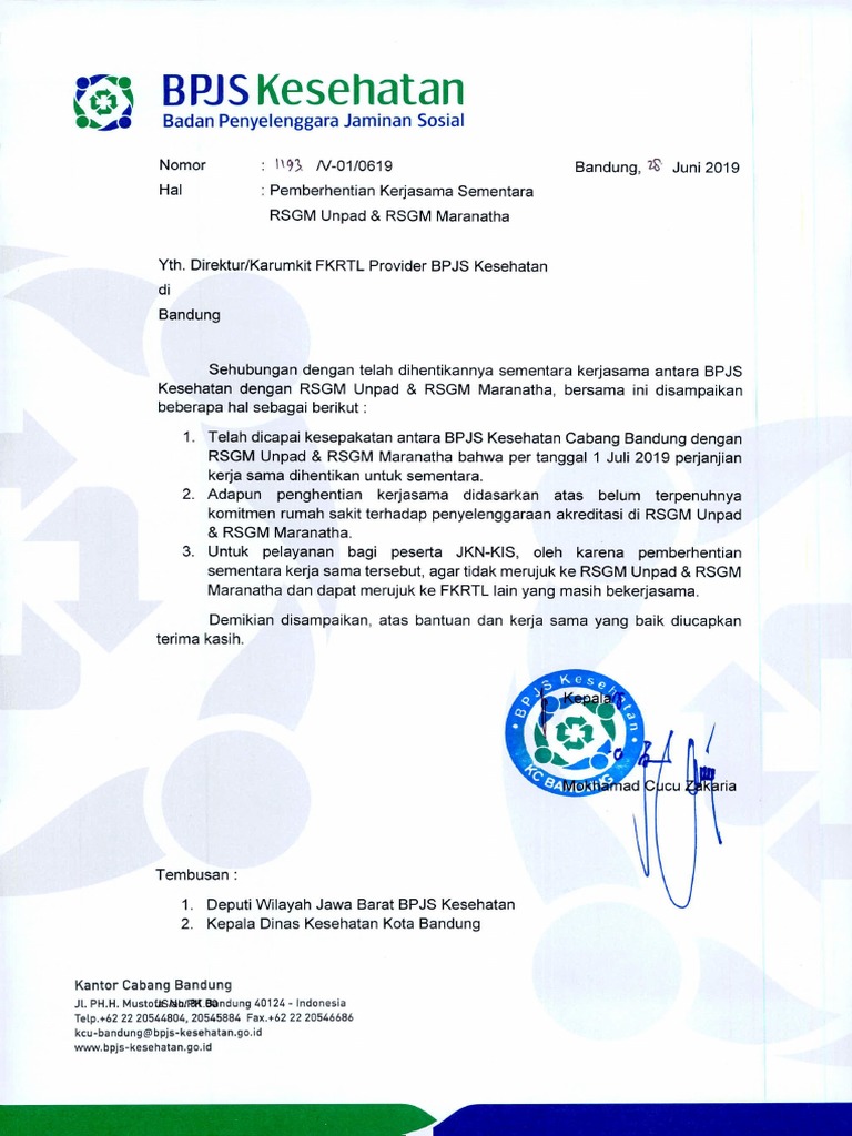 Surat Pemberhentian Kerjasama Sementara - RSGM Unpad & RSGM Maranatha | PDF Surat Pemberhentian Kerjasama Sementara - RSGM Unpad & RSGM Maranatha | PDF