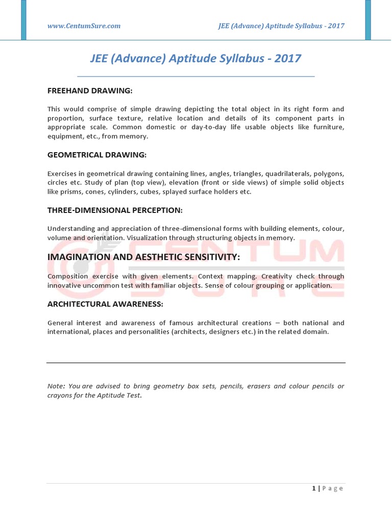 JEE Adv Aptitude Syllabus 2017 | PDF
