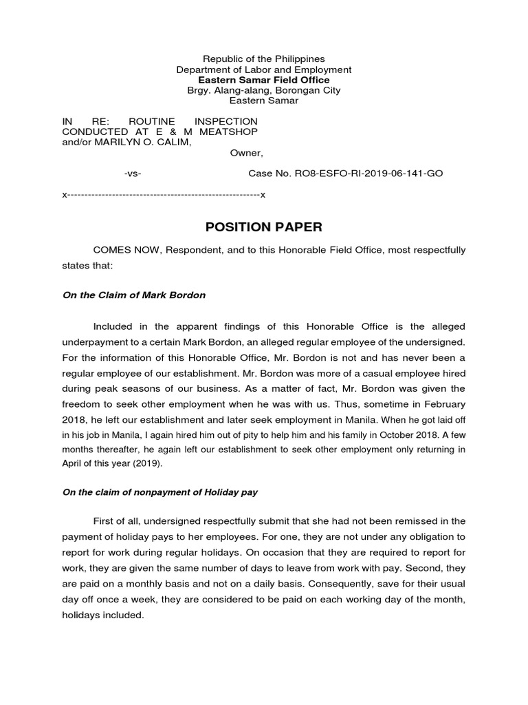 Position Paper Calim | PDF | Evidence | Employment