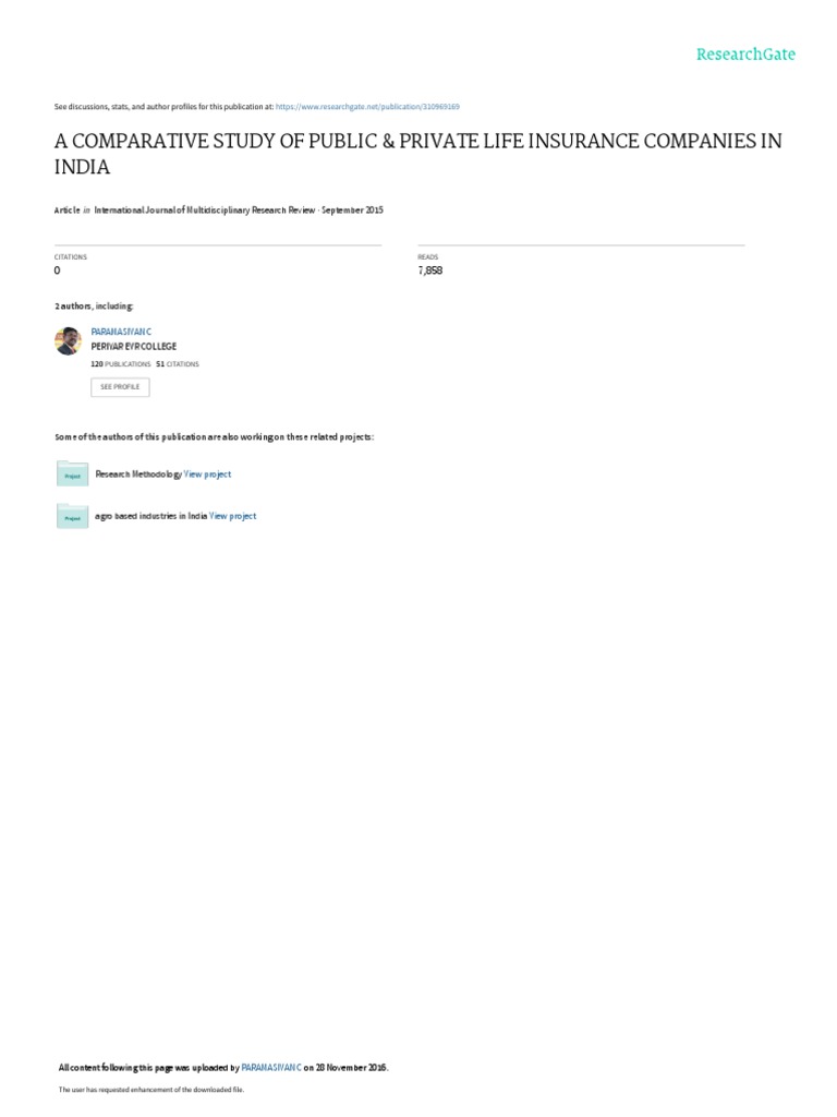 A Comparative Study of Public Private Life Insurance Companies in India ...