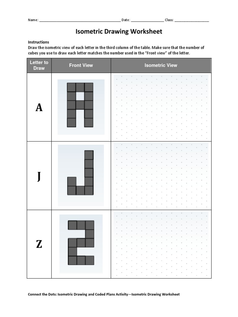 Isometric Drawing Worksheet: Letter To Draw Front View Isometric View | PDF