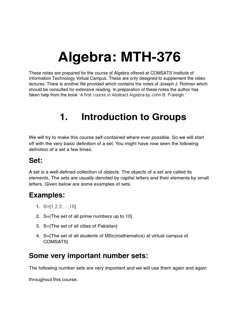 Algebra: MTH-376: 1. Introduction To Groups | PDF | Group (Mathematics ...