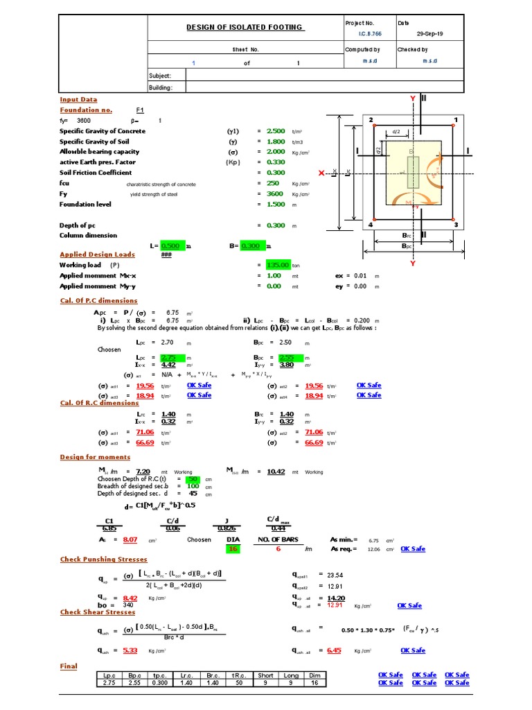 Isolated Footing Design Specifications | PDF | Continuum Mechanics ...