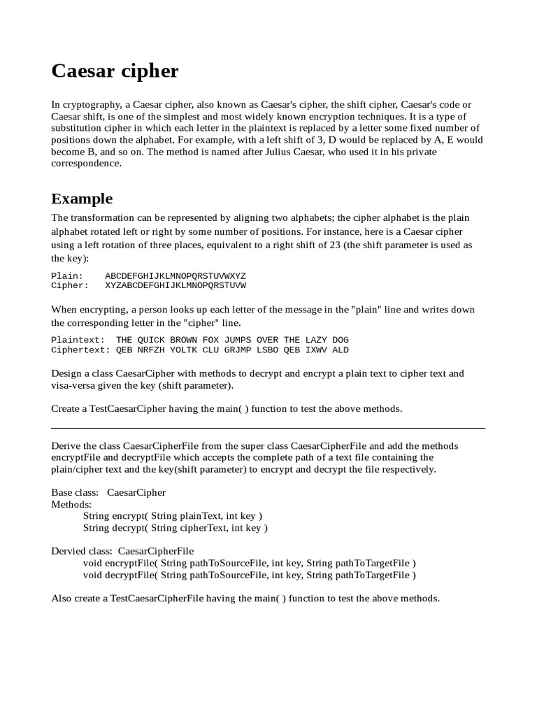 Caesar Cipher: Example | PDF