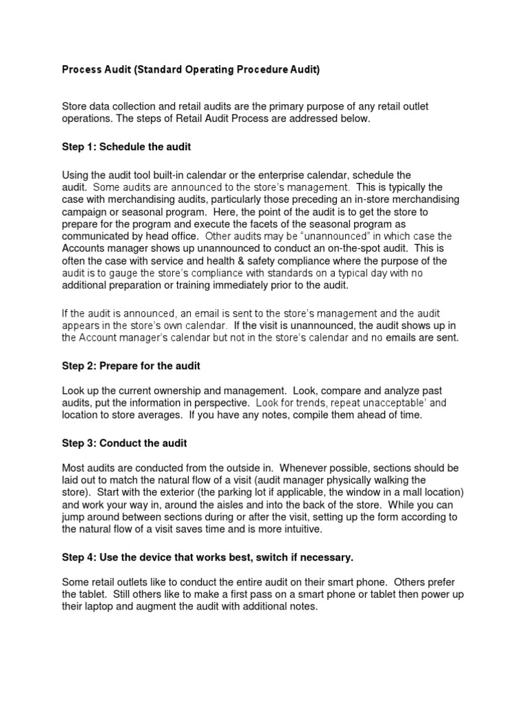 Process Audit (Standard Operating Procedure Audit) | PDF | Retail | Audit