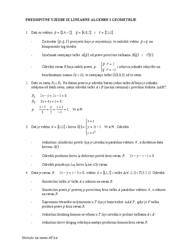 Linearna Algebra Zadaci Etf Sarajevo | PDF