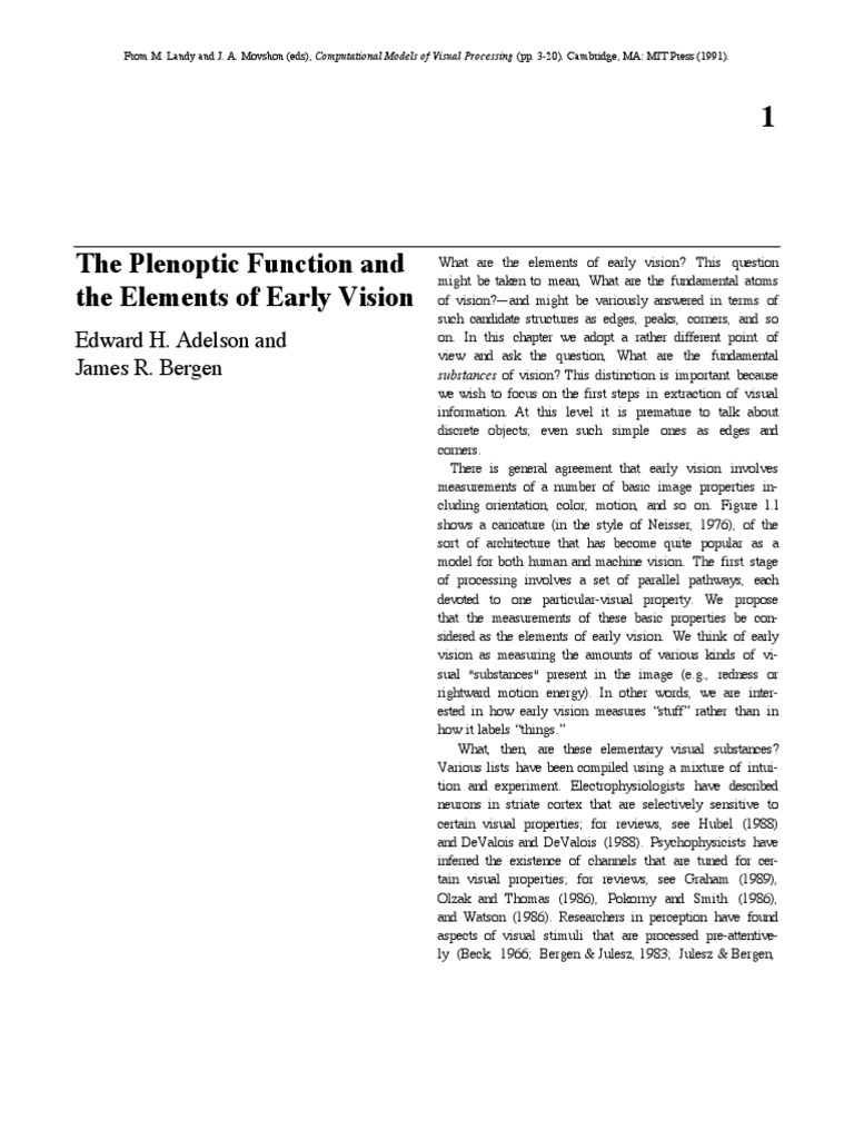 Adelson and Bergen (1991), - The Plenoptic Function and The Elements of Early Vision ...