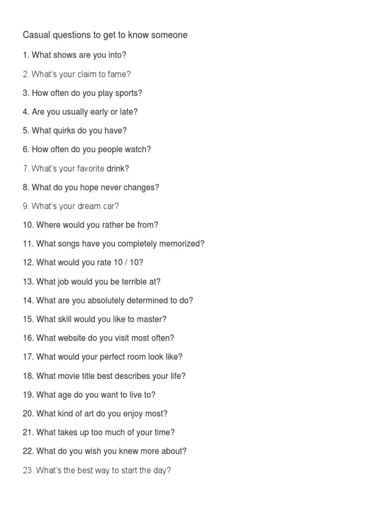 100 Casual Questions to Know Someone | PDF