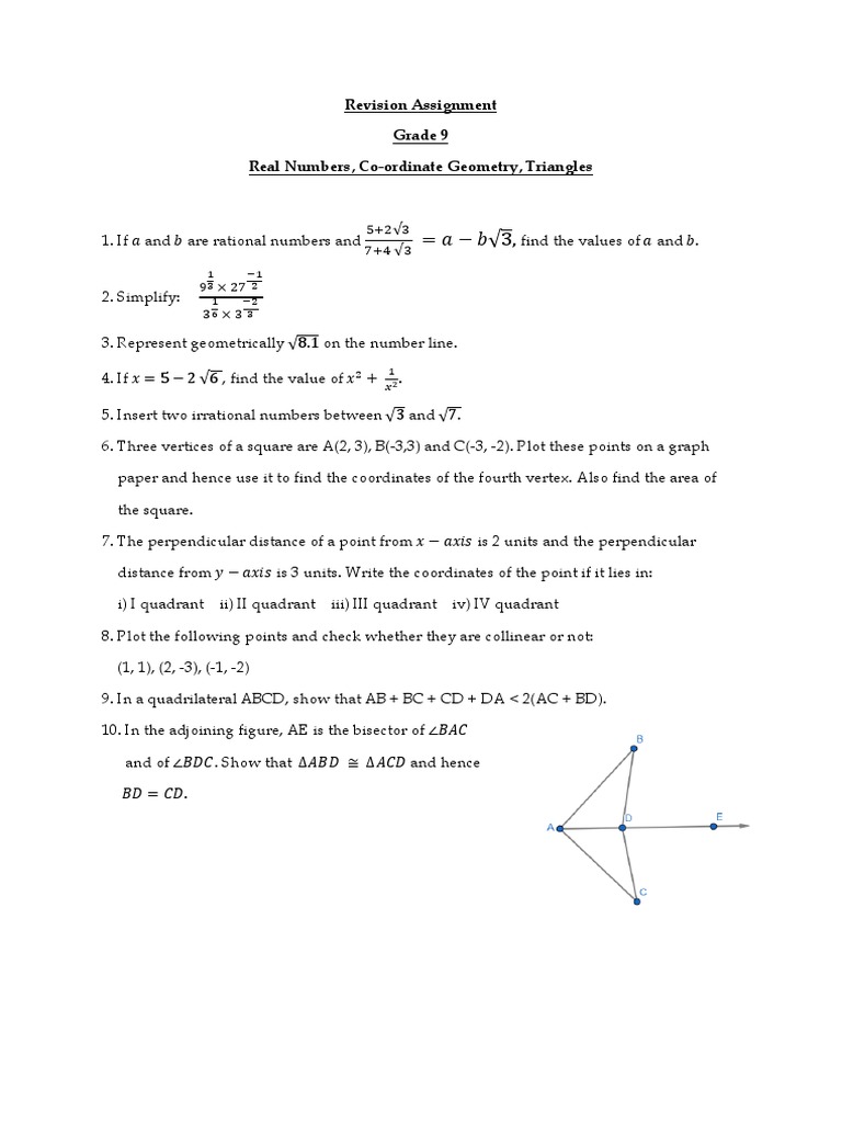 Revision Assignment Grade 9 Maths | PDF