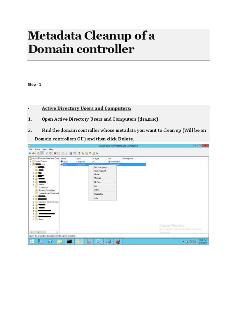 Metadata Cleanup of A Domain Controller: Active Directory Users and ...