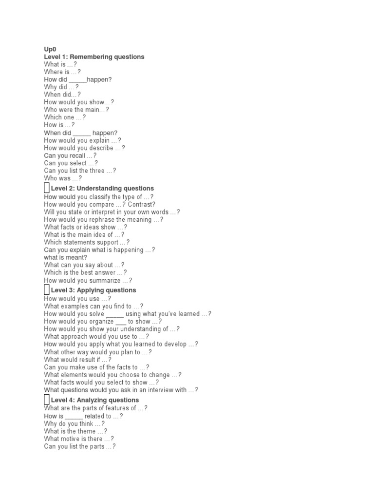 Up0 Level 1: Remembering Questions | PDF | Academic Discipline ...
