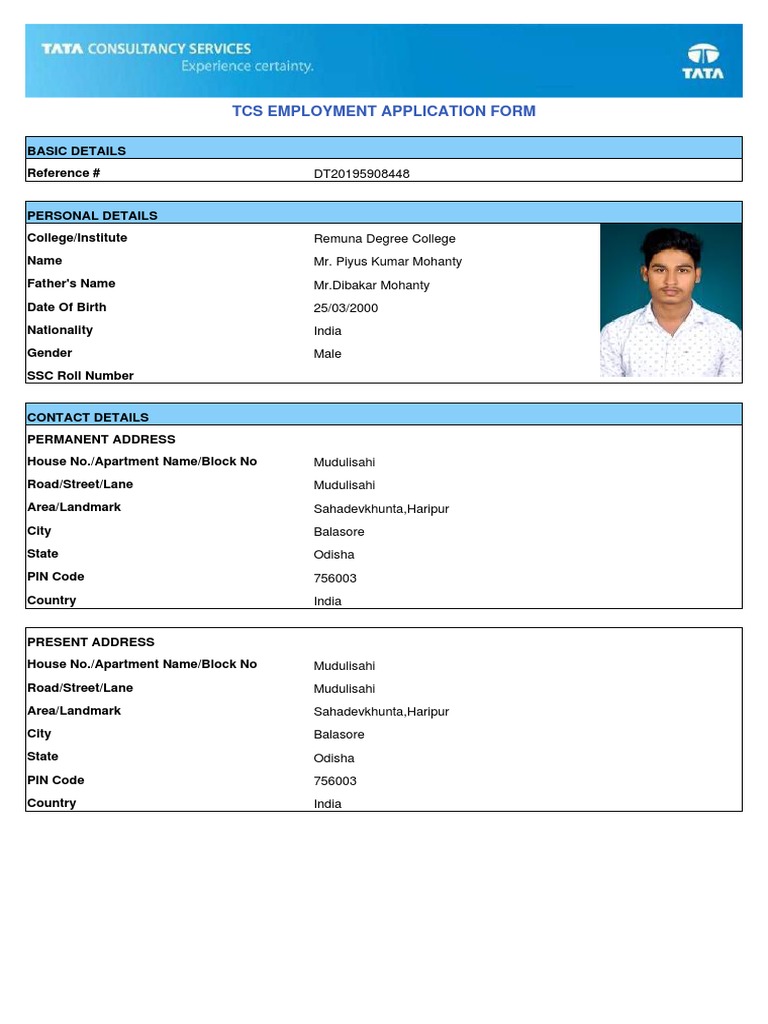 Tcs Employment Application Form | PDF | Virtue | Common Law