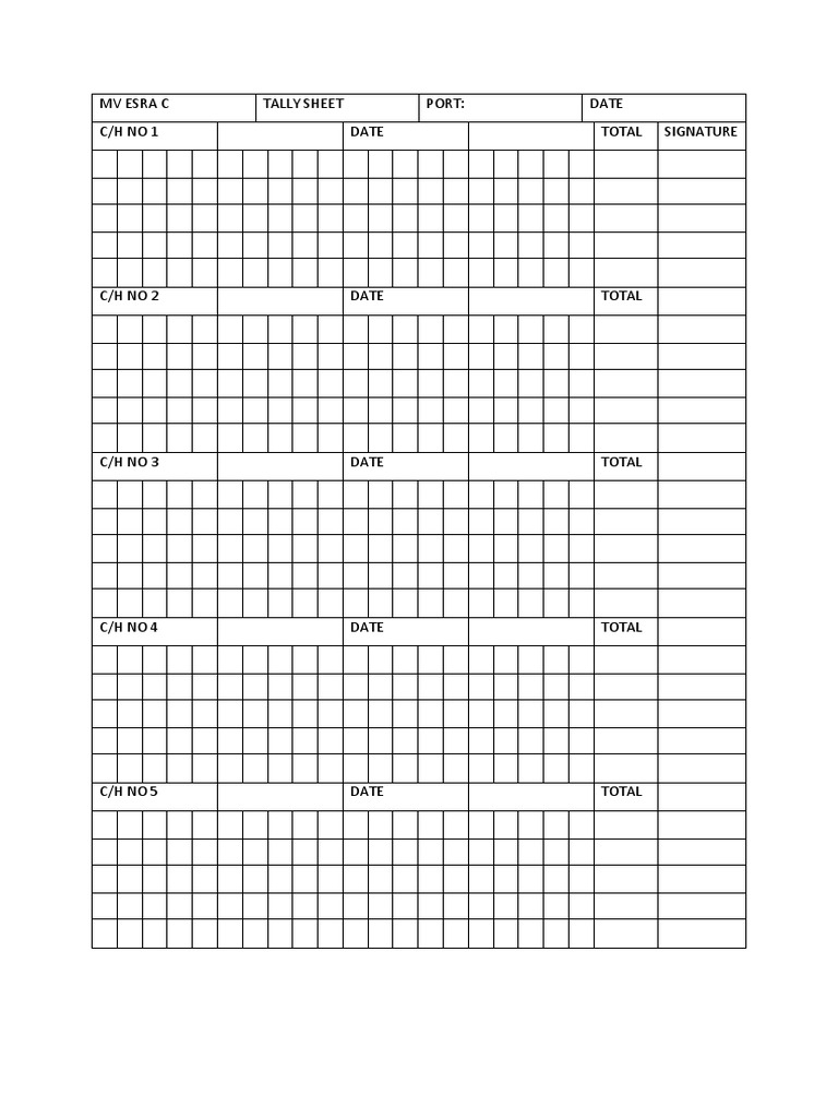 MV Esra C Tally Sheet Port: Date C/HNO1 Date Total Signature | PDF