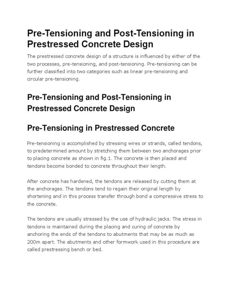 Pre-Tensioning and Post-Tensioning in Prestressed Concrete Design | PDF ...