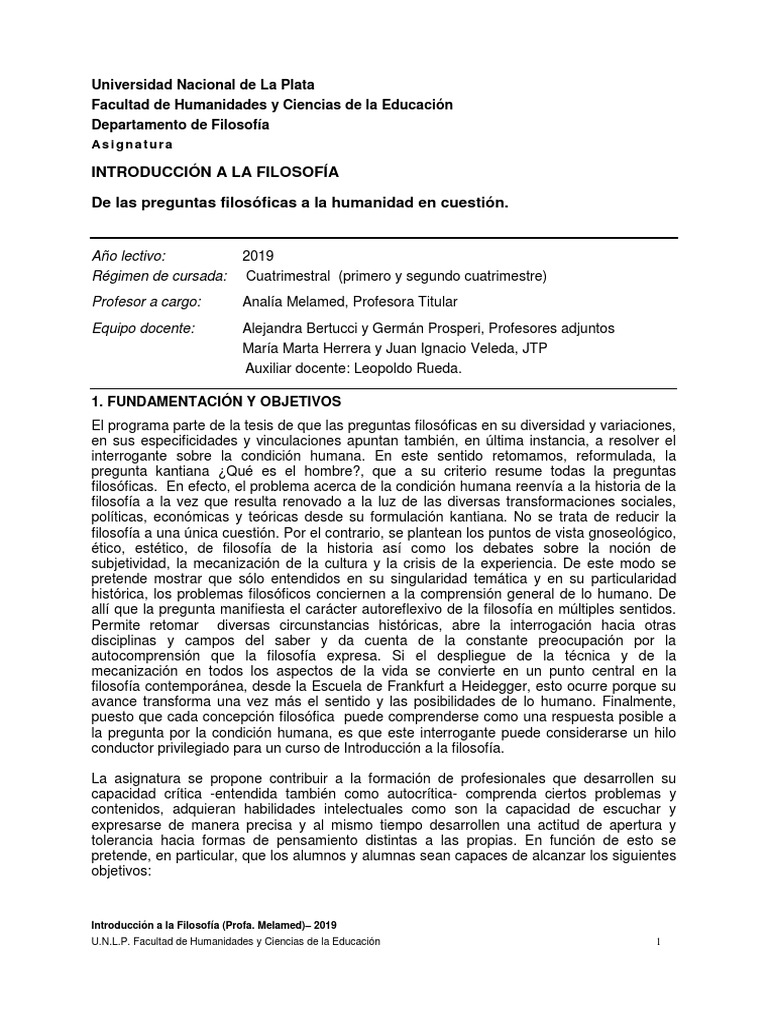 Programa UNLP 2019 Introducción A La Filosofía | PDF | Martin Heidegger ...