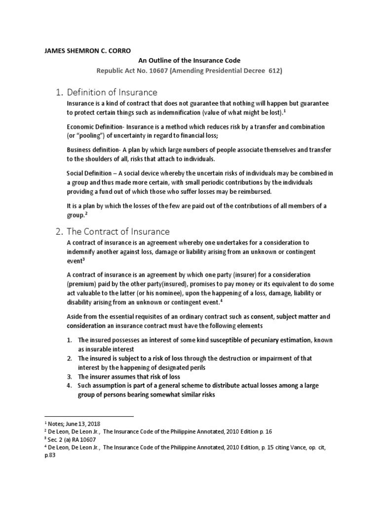 Outline of Philippine Insurance Code RA10607 | PDF | Insurance ...
