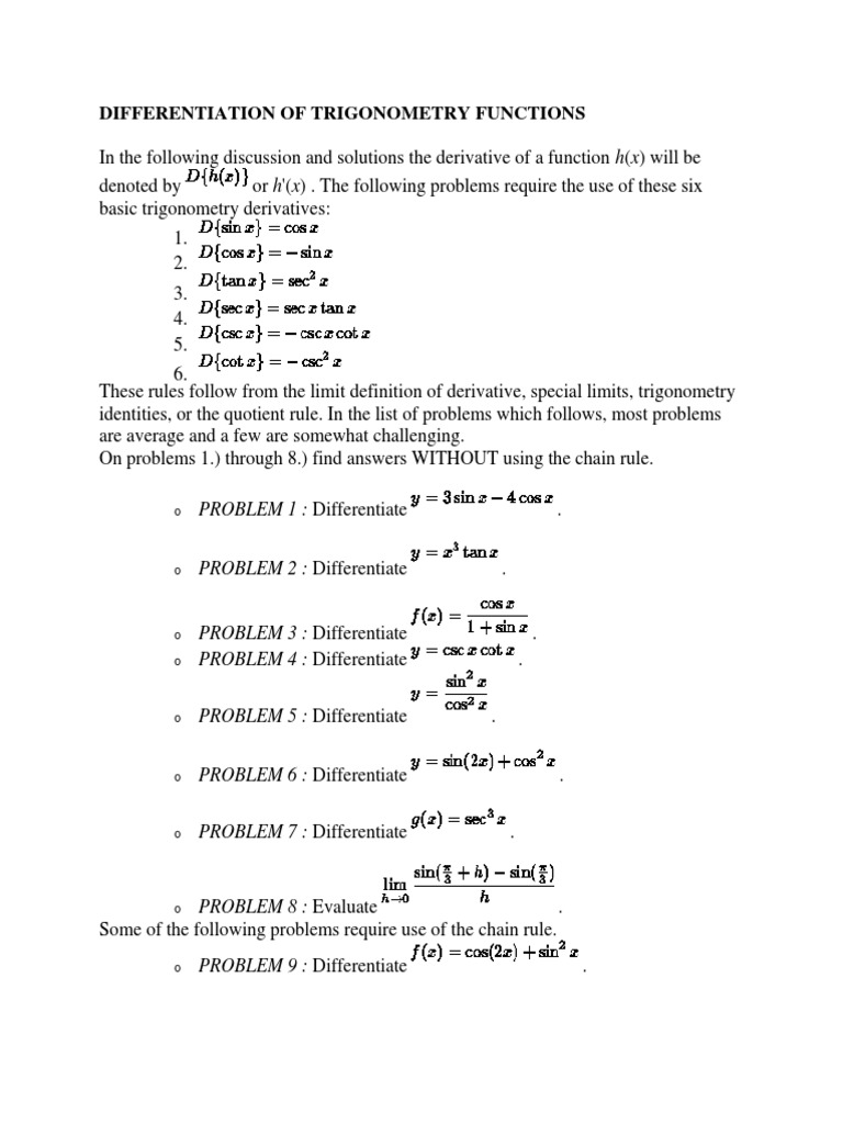 Trigonometric Function Activity Sheets | PDF