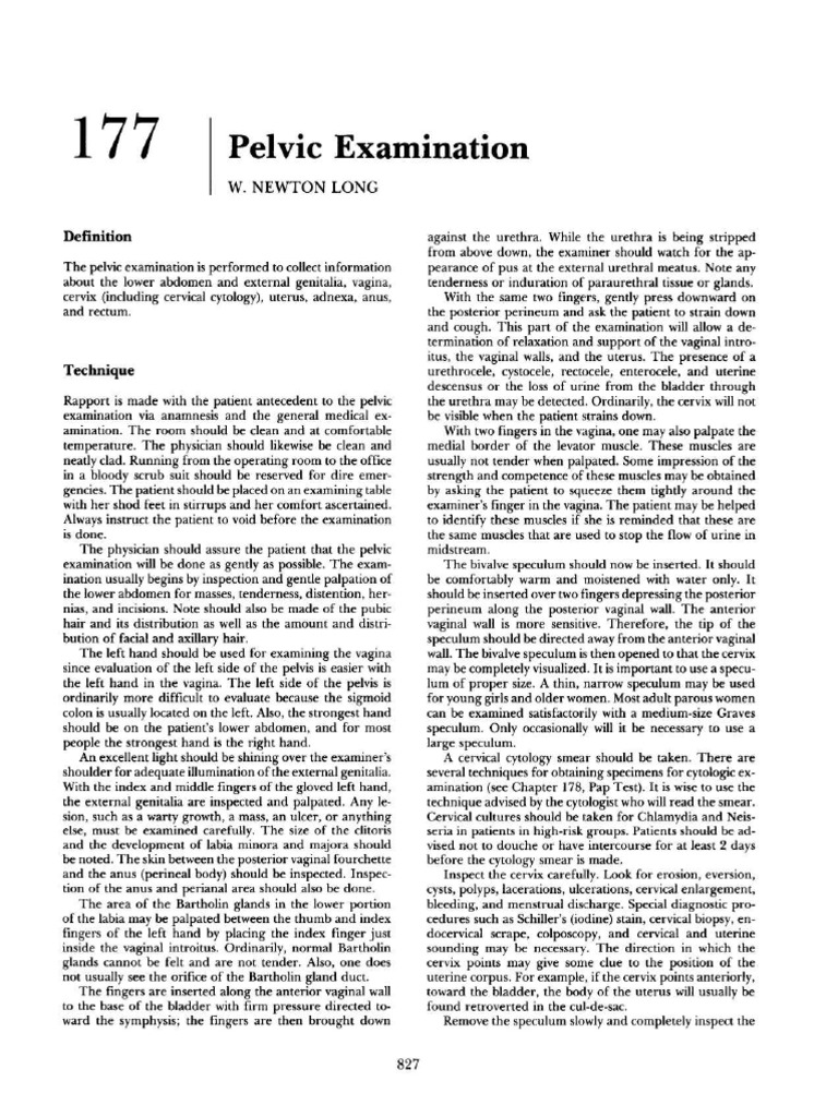 Pelvic Examination: W - Newton Long | PDF | Vagina | Uterus