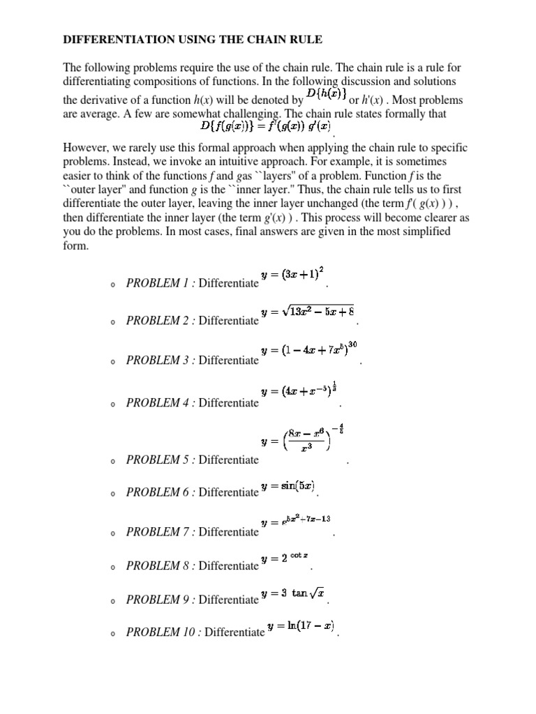 CHAIN RULE Activity Sheet | PDF | Derivative | Function (Mathematics)
