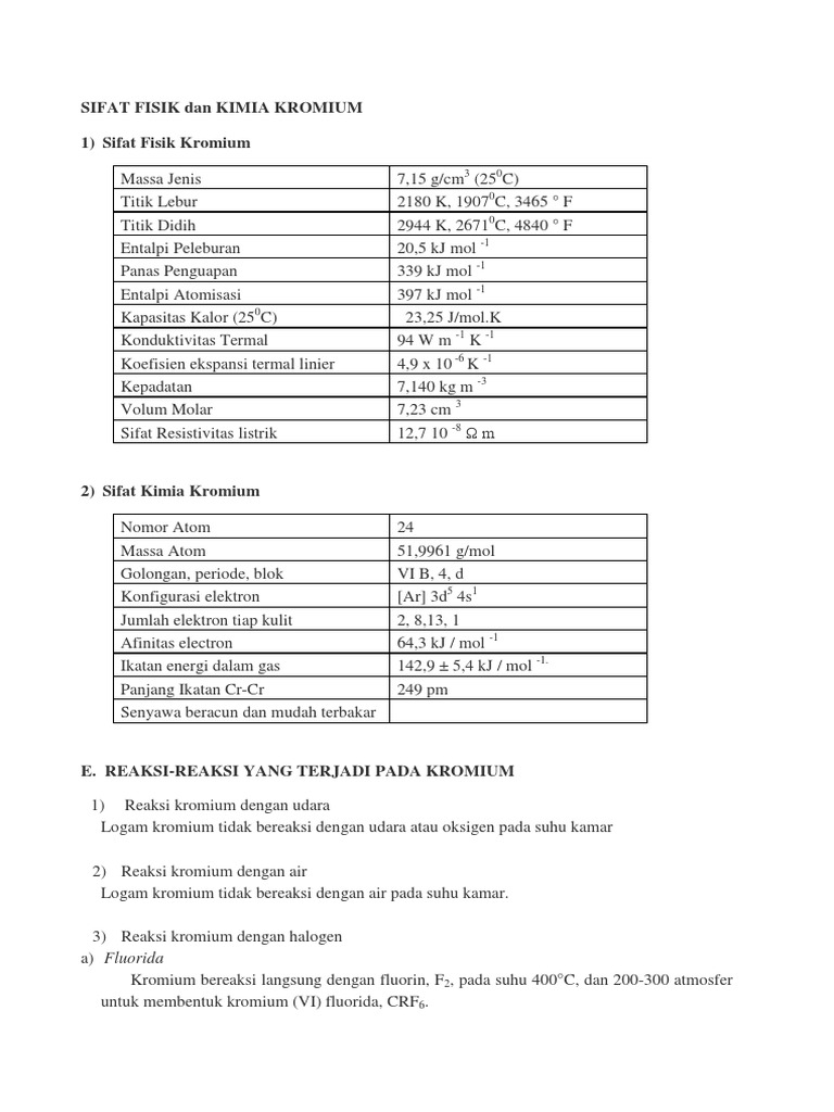 Sifat dan Reaksi Kromium | PDF