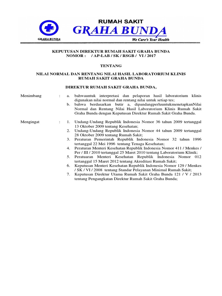 012 AP-lab SK Nilai Normal Dan Rentang Nilai Hasil Laboratorium Klinis ...