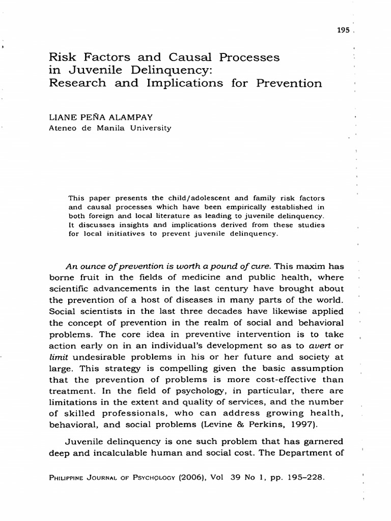Risk Factors and Causal Processes in Juvenile Delinquency: Research and ...