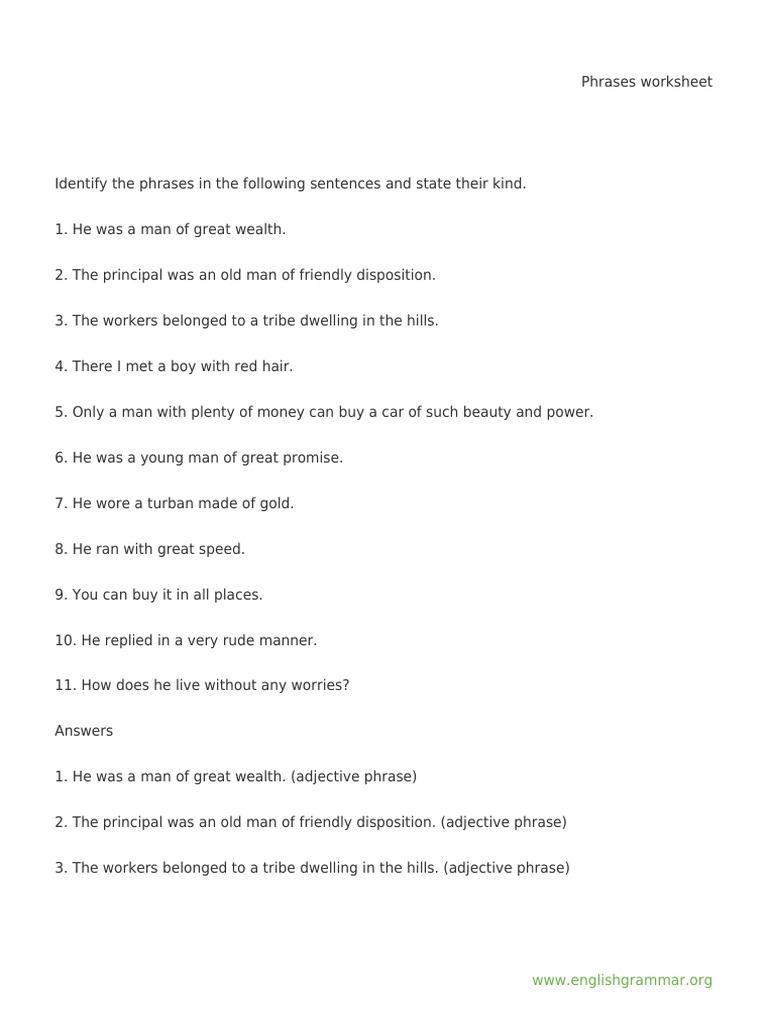 Phrases Worksheet | PDF