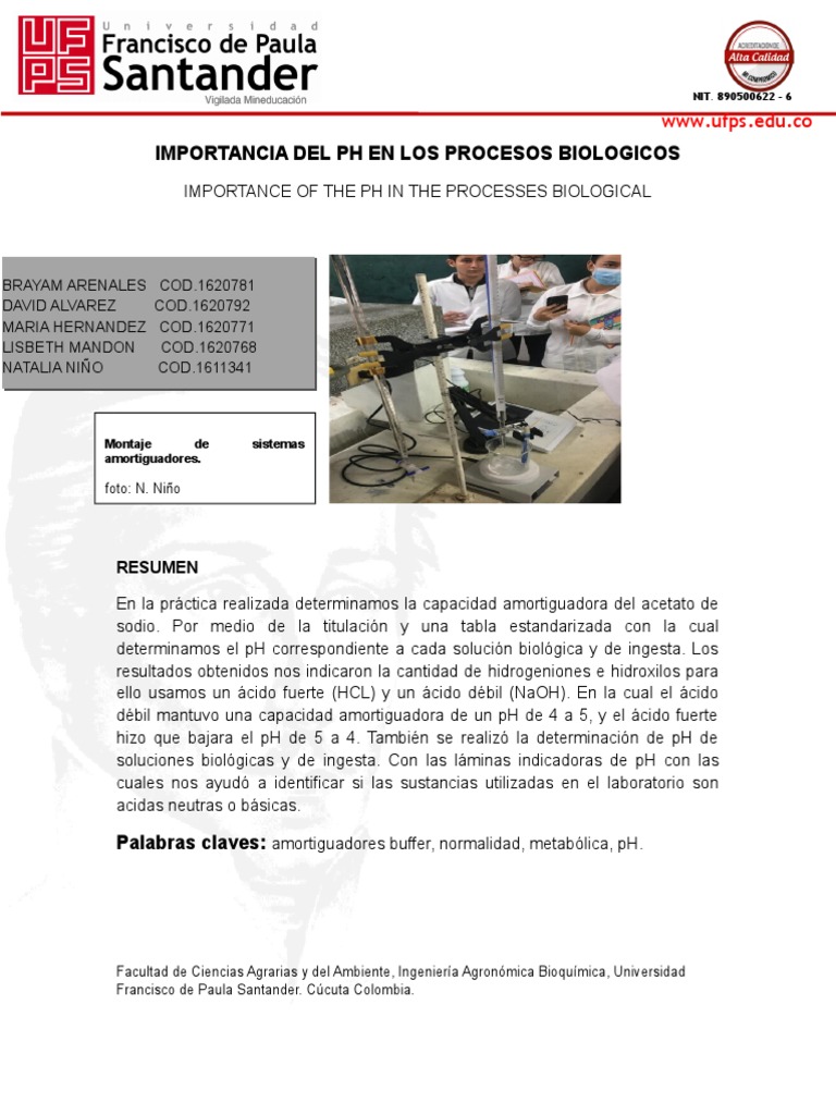 Bioquimica Informe PH - FINAL | PDF | Ph | Solución tampón