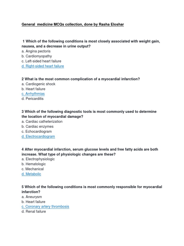 General Medicine MCQ | PDF | Myocardial Infarction | Heart