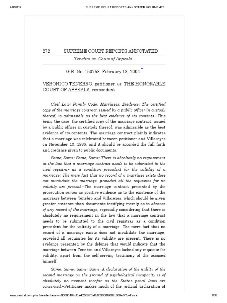 029 Tenebro v. CA PDF | PDF | Annulment | Marriage