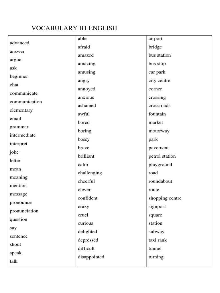B1 English Vocabulary List PDF | PDF | Sports | Motorcycle