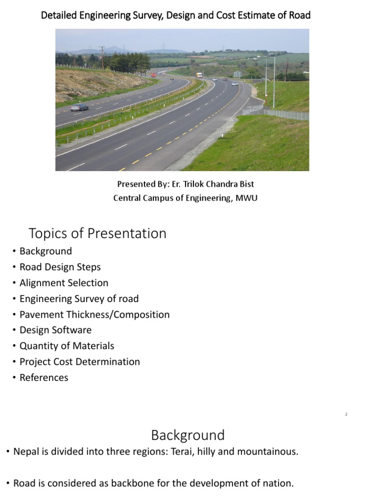 Presentation On Road Design | PDF | Topography | Surveying