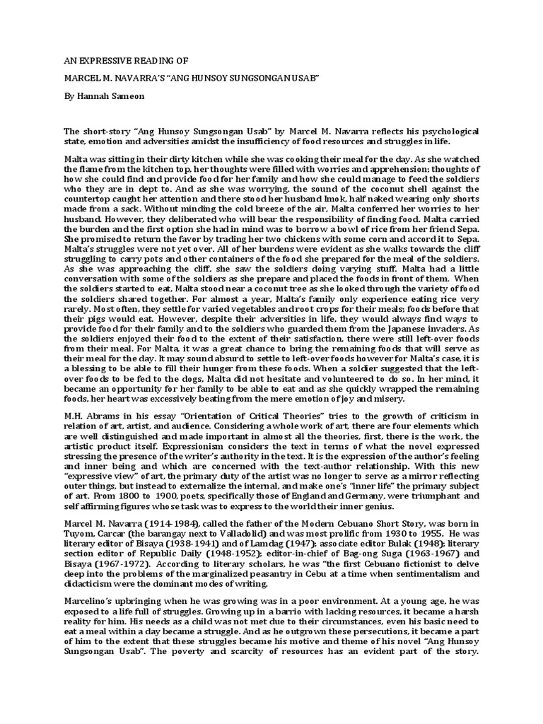 An Expressive Reading of Marcel M. Navarra’s 'Ang Hunsoy Sungsongan ...