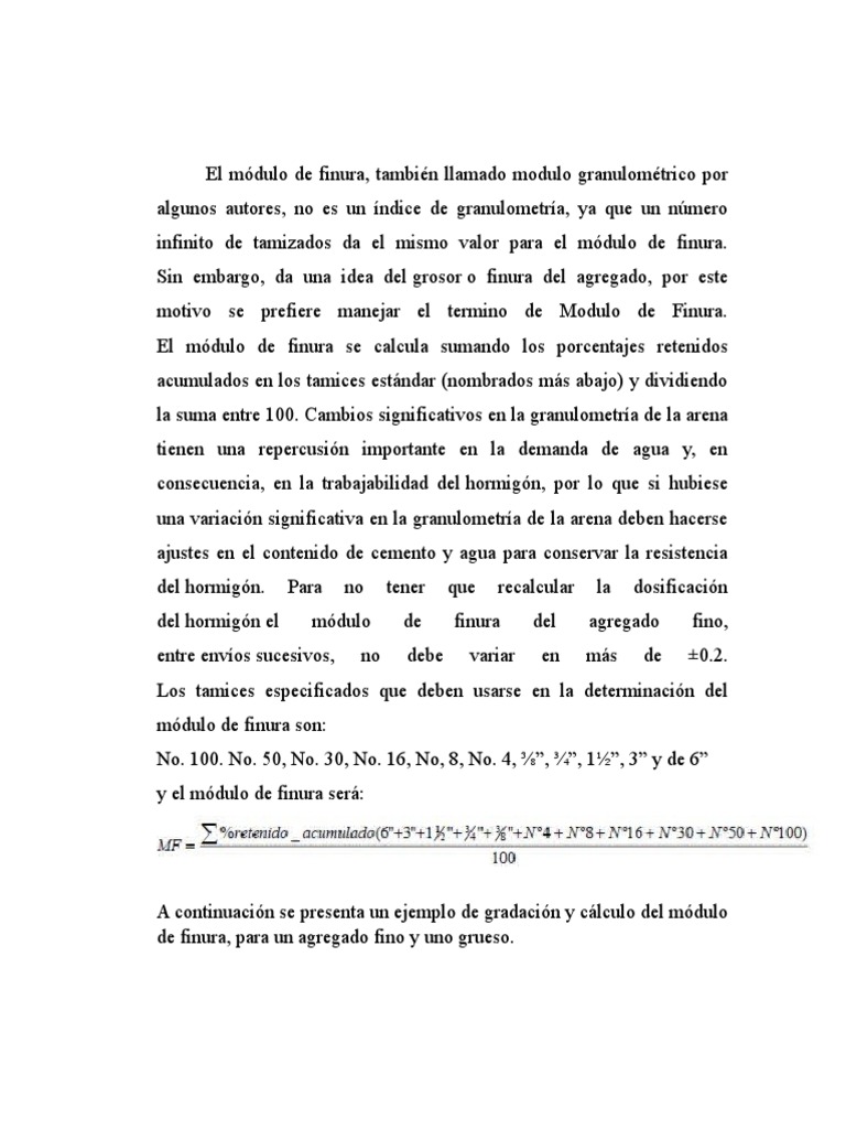 Modulo de Fineza | PDF | Hormigón | Materiales