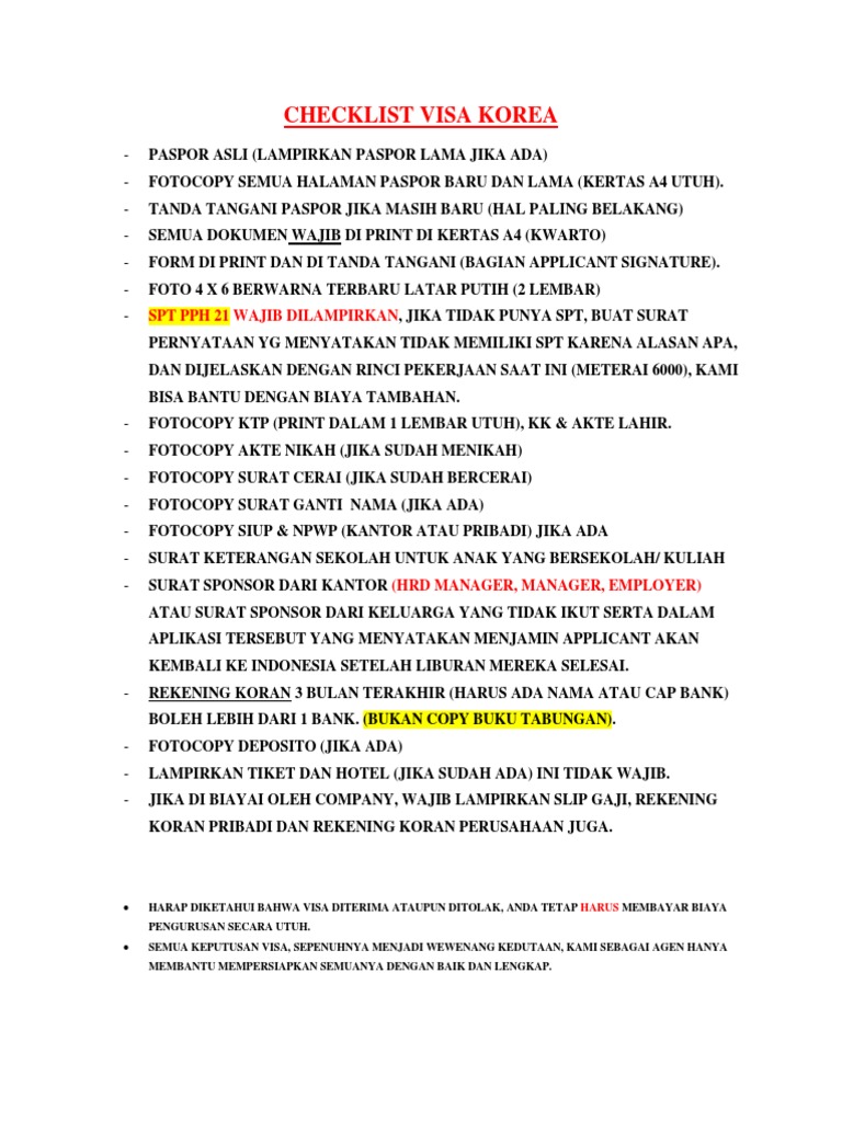 Checklist Visa Korea | PDF