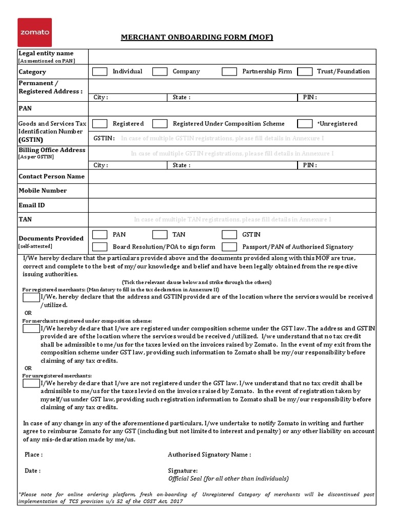 Merchant Onboarding Form (Mof) : Legal Entity Name | PDF | Invoice | Taxes
