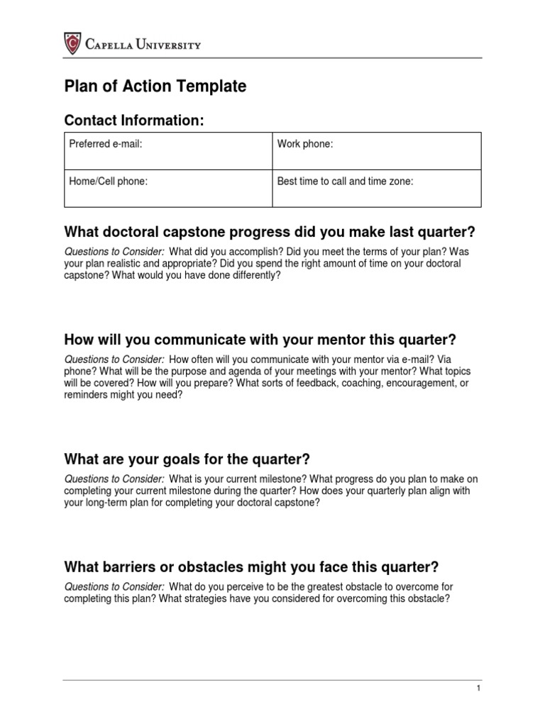 CF Plan of Action Template | PDF