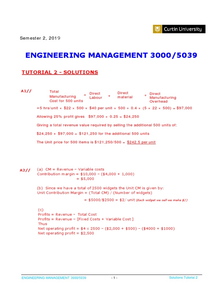 Engineering Management 3000 Tutorial 2 Solutions | PDF | Financial ...