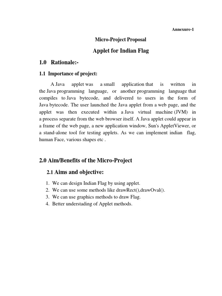 Applet For Indian Flag 1.0 Rationale:-: Micro-Project Proposal | PDF | Java (Programming ...