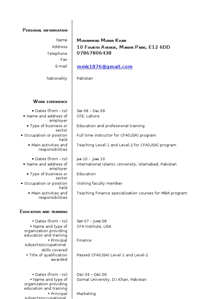 M. Munir Khan (CV) | PDF | Social Skills | Communication