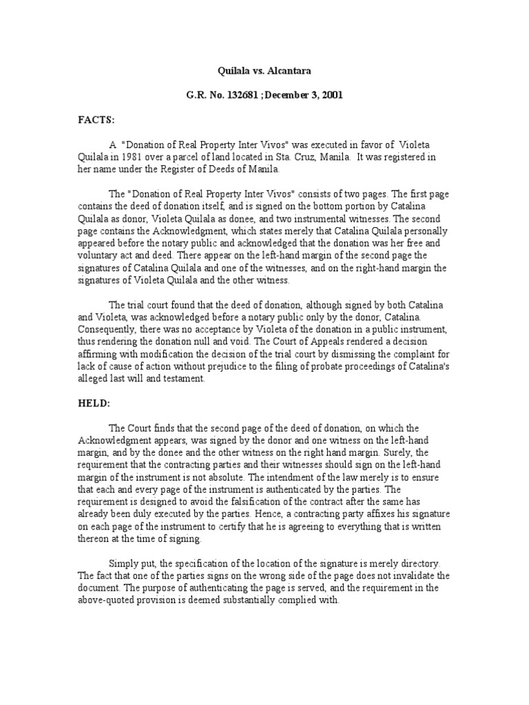 Quilala V Alcantara PDF | PDF | Notary Public | Deed
