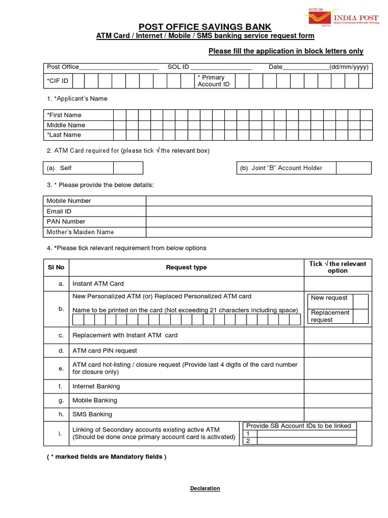 Post Office ATM Card Application Form | PDF | Personal Identification ...