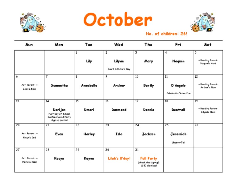October Snack Calendar | PDF