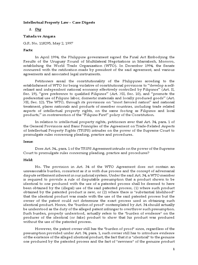 Intellectual Property Law - Case Digests | PDF | Trademark | Copyright