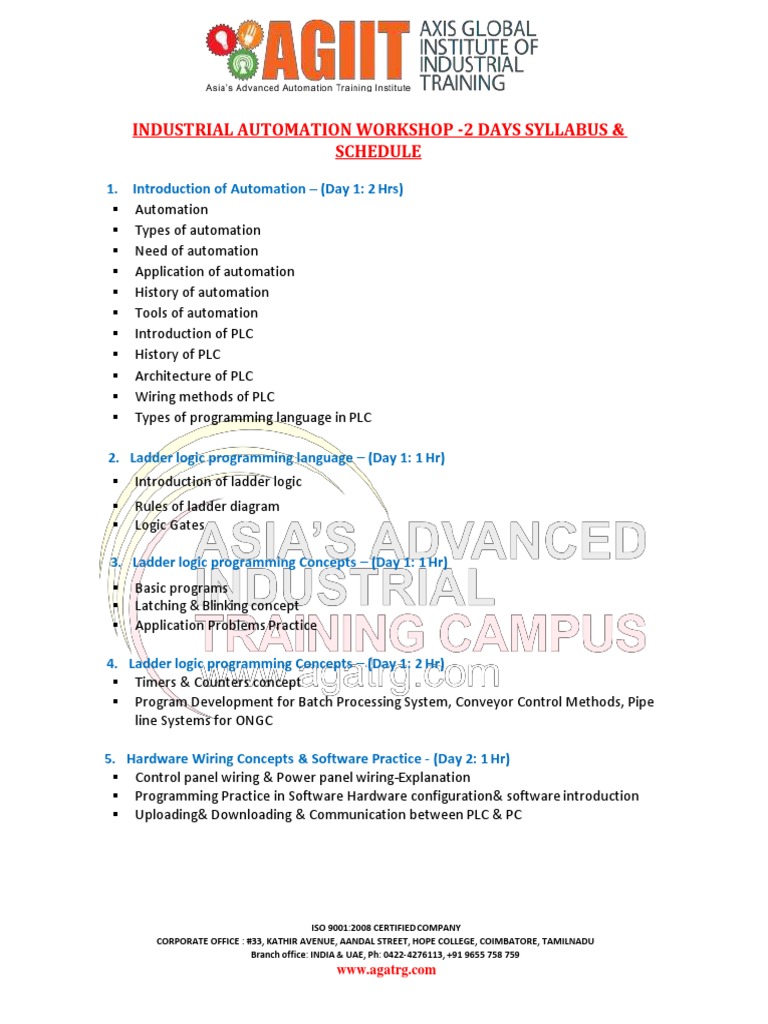 2 Days Industrial Automation Syllabus | PDF | Programmable Logic ...
