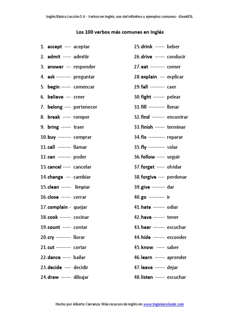 100 Verbos Basicos Del Ingles | PDF | Entretenimiento (general)
