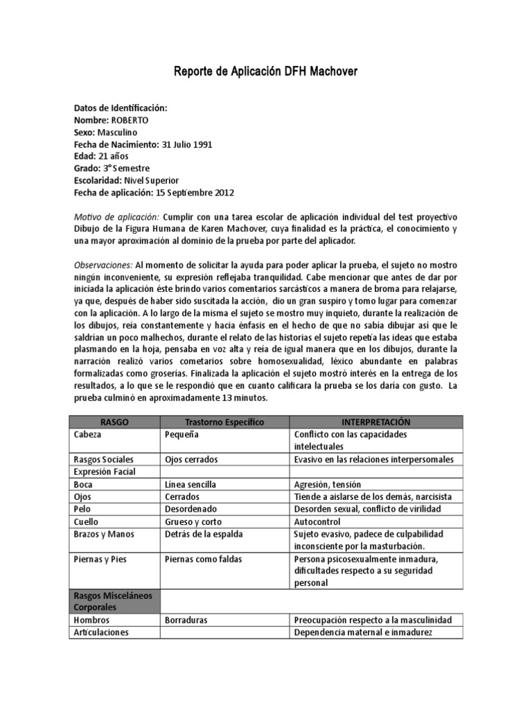 Análisis del Test DFH Machover | PDF | Masculinidad | Homosexualidad