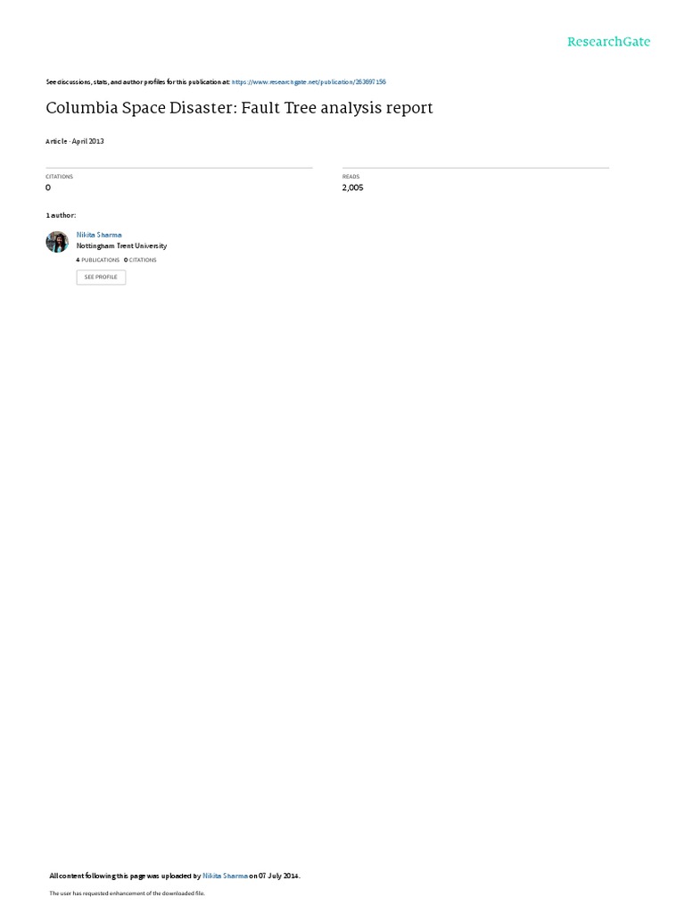 Columbia Space Disaster: Fault Tree Analysis Report: April 2013 | PDF ...