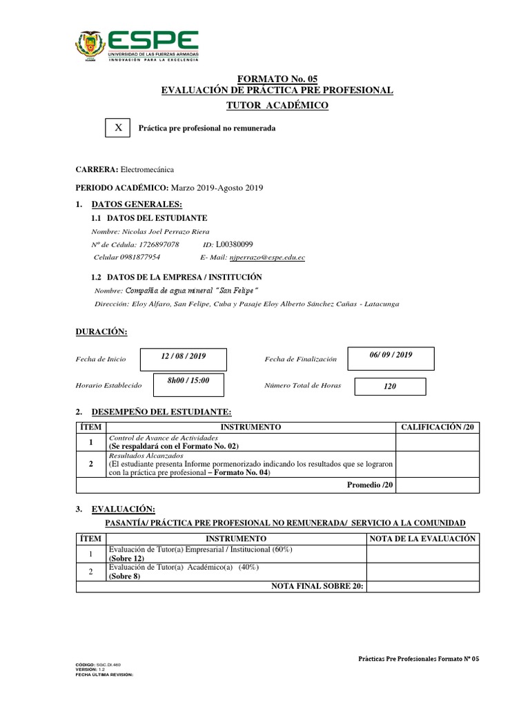 Formato 5. Evaluacion Tutor Academico | PDF | Business